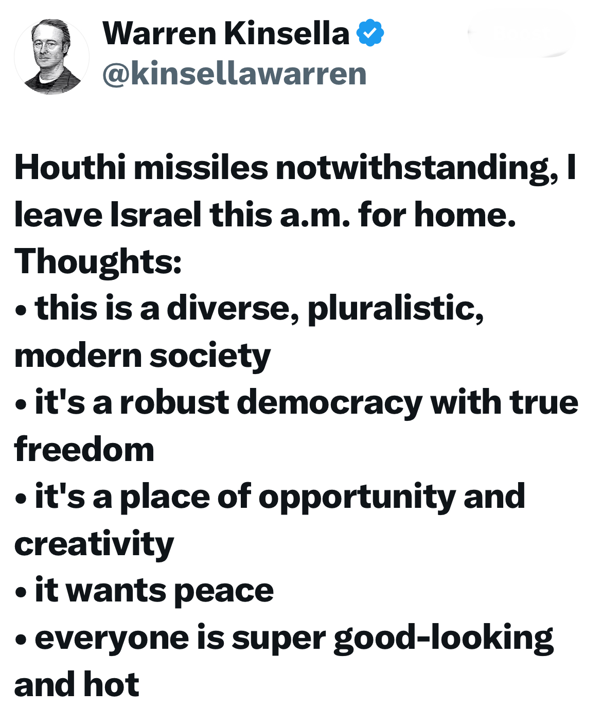 Israel : Warren Kinsella