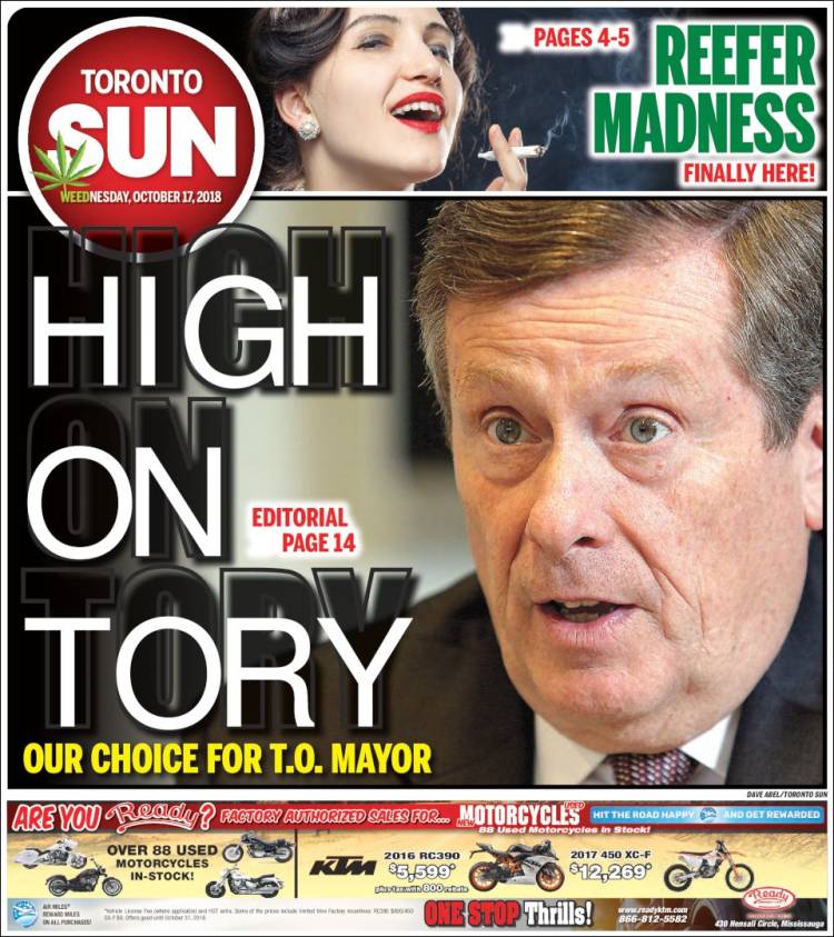 Toronto Sun figures out way to combine mayoral endorsement and cannabis ...